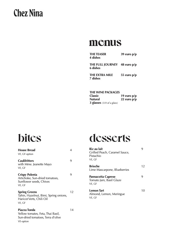 Menus - Chez Nina